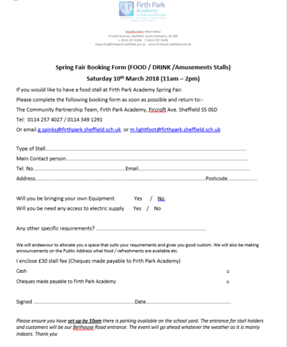 Spring Fair Sheffield, Firth Park Academy - Ref #36151 | Stall & Craft ...